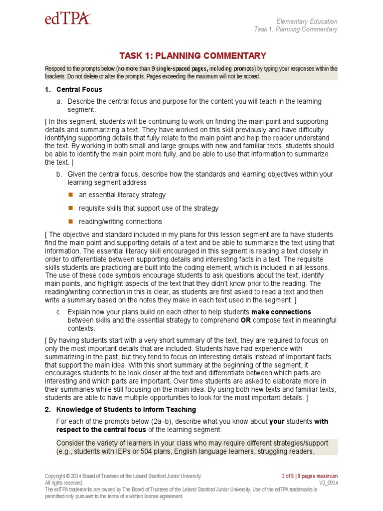 EdTPA-Task 1 Prompts | PDF | Learning Theory (Education) | Reading ...