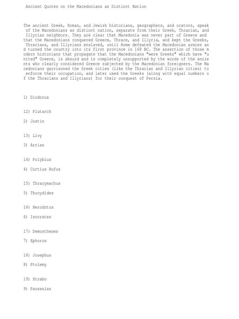 Ancient Quotes On The Macedonians As Distinct Nation | PDF | Macedonia ...
