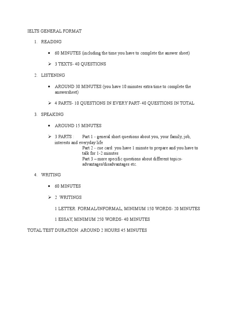 IELTS General Test Format Overview | PDF
