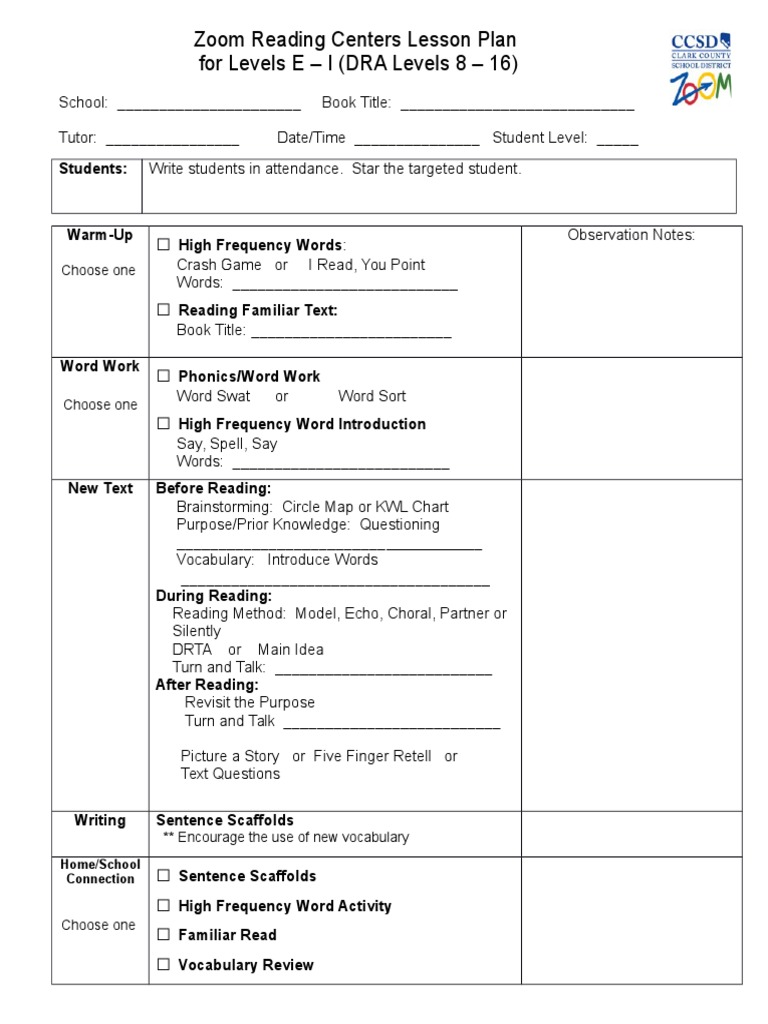 Zoom Reading Framework Level e - I | PDF