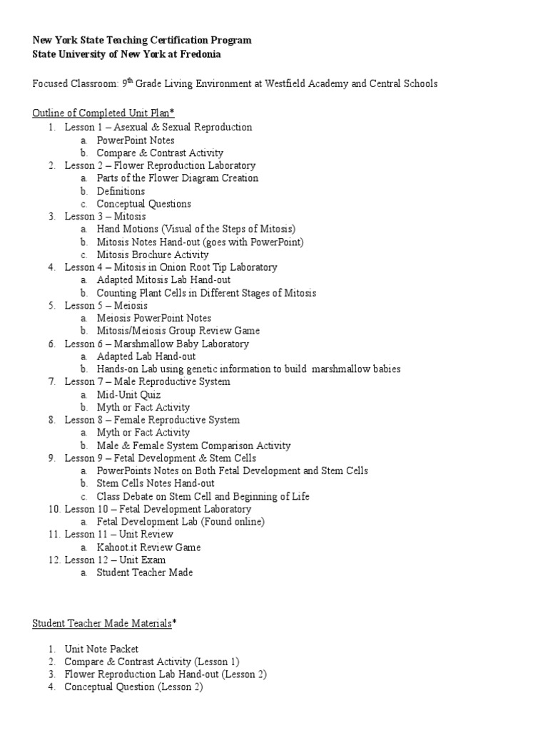 9th Grade Living Environment Unit Plan | PDF