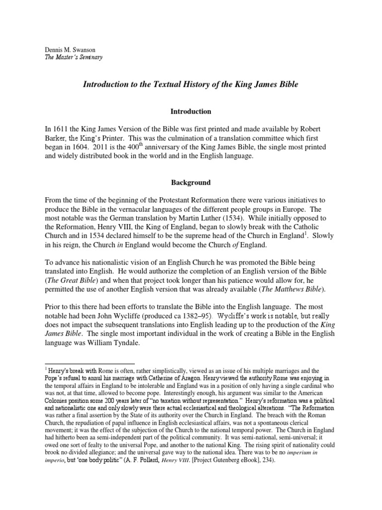 Textual History of the KJV Bible | PDF | King James Version | William ...
