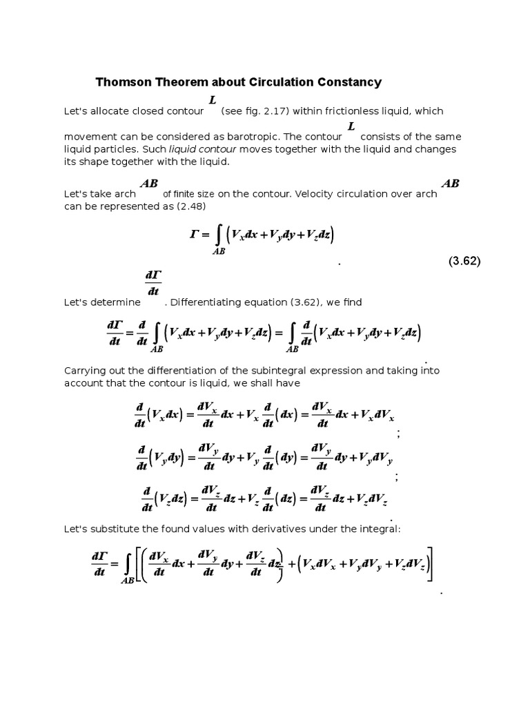 Thomson Theorem About Circulation Constancy | Vortices | Chemical ...