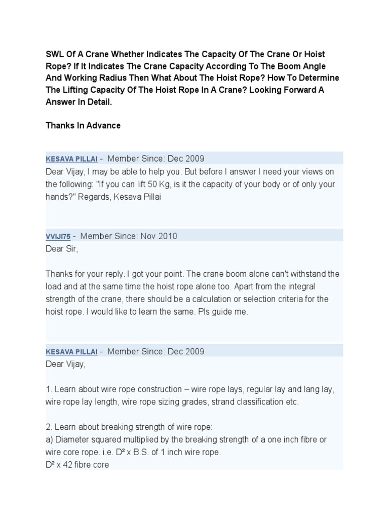 Safe Working Load Calculations | PDF | Rope | Crane (Machine)