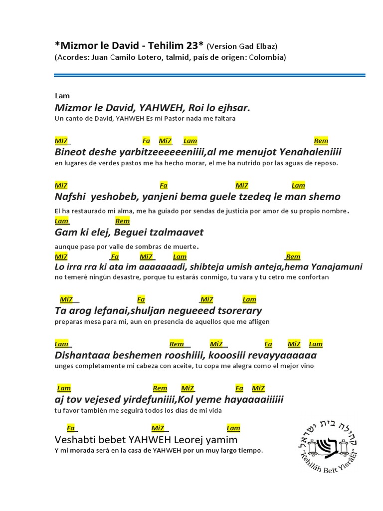 Mizmor Le David Tehilim 23 | PDF | Poesía