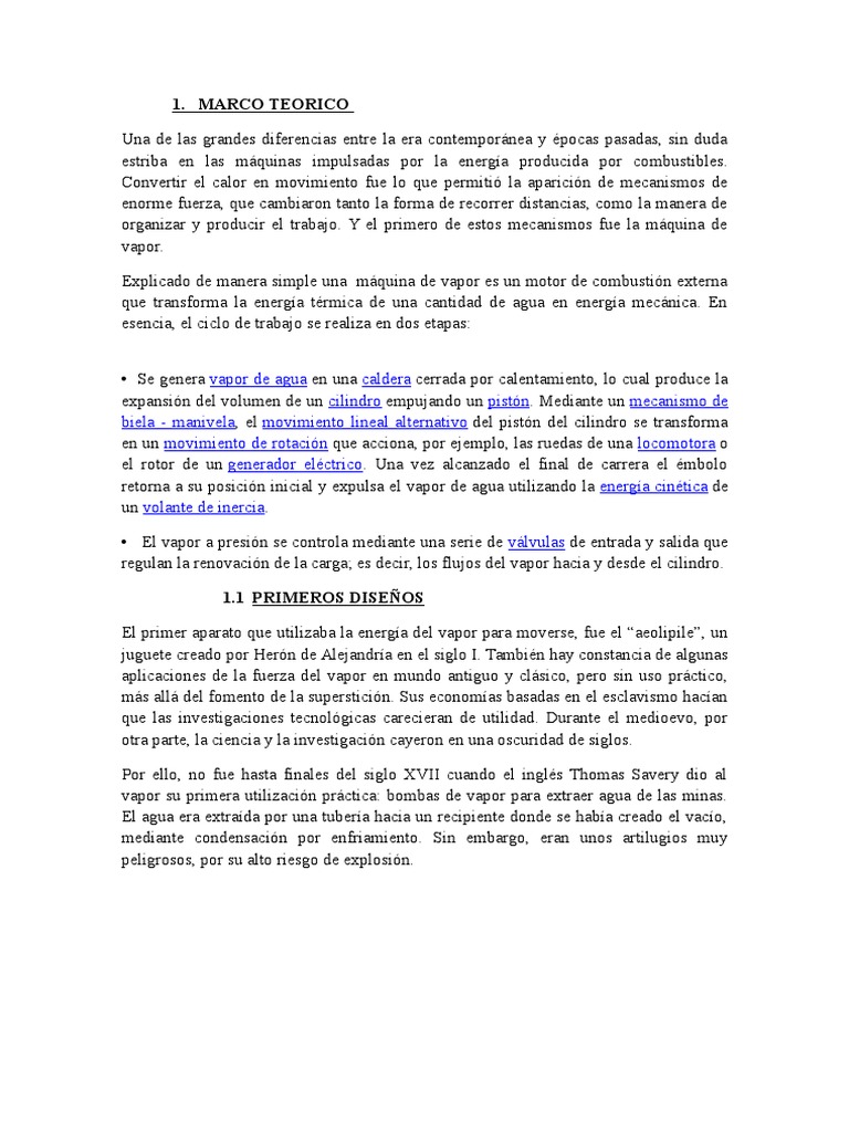 MARCO TEORICO Maquina Vapor | PDF | Máquina de vapor | Pistón