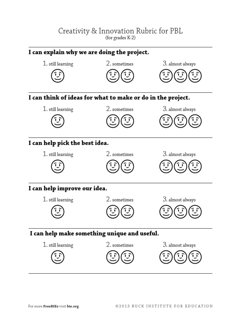 Freebies k-2 Creativity Innovation Rubric | PDF | Career & Growth