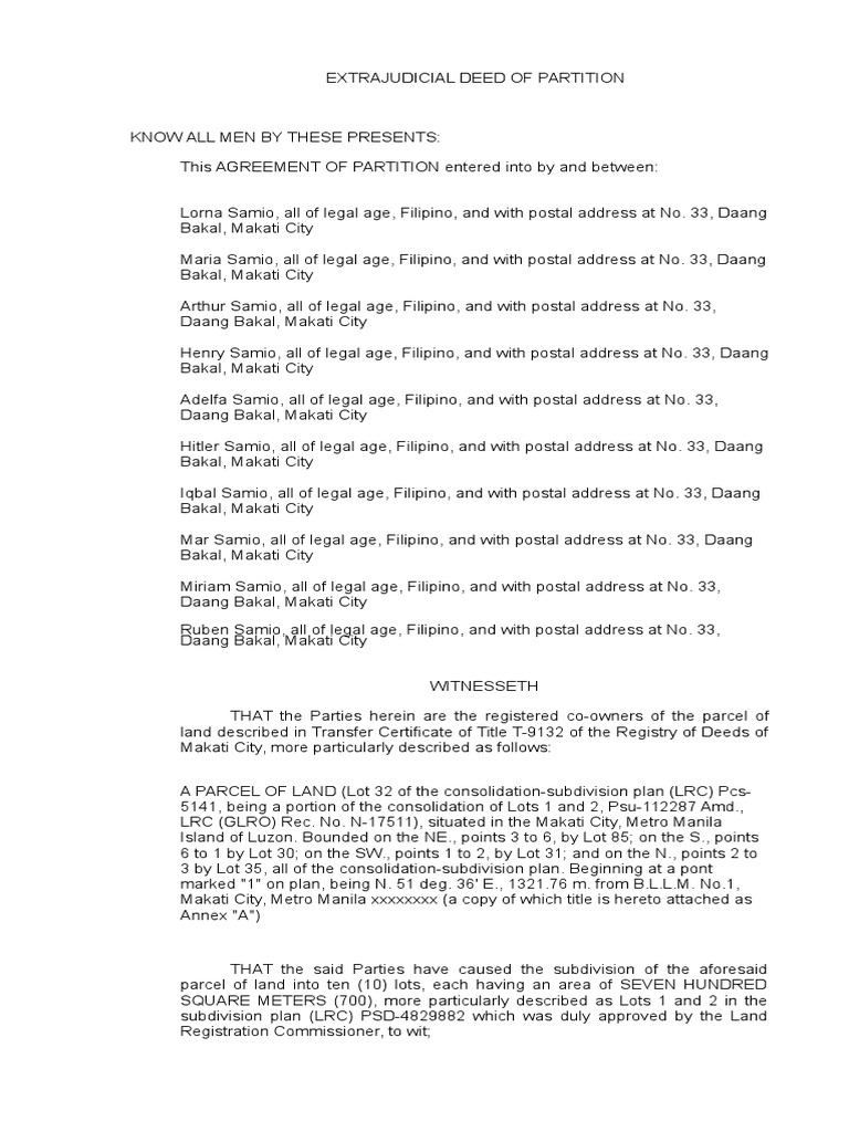 DEED of Partition | Environmental Law | Civil Law (Legal System)