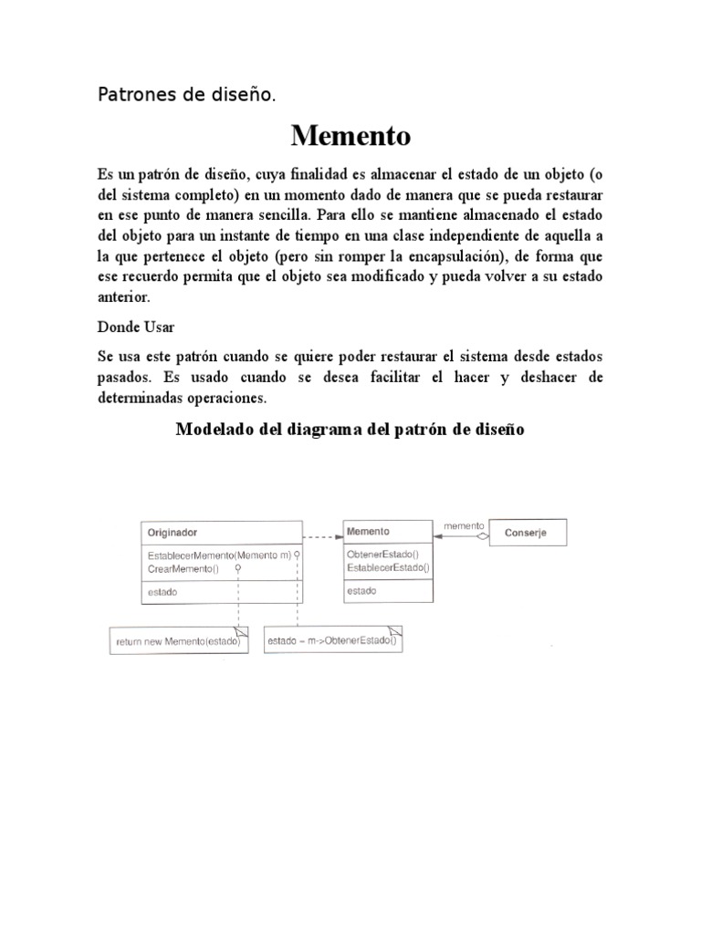 Patrón Memento en Diseño de Software | PDF | Informática | Tecnología