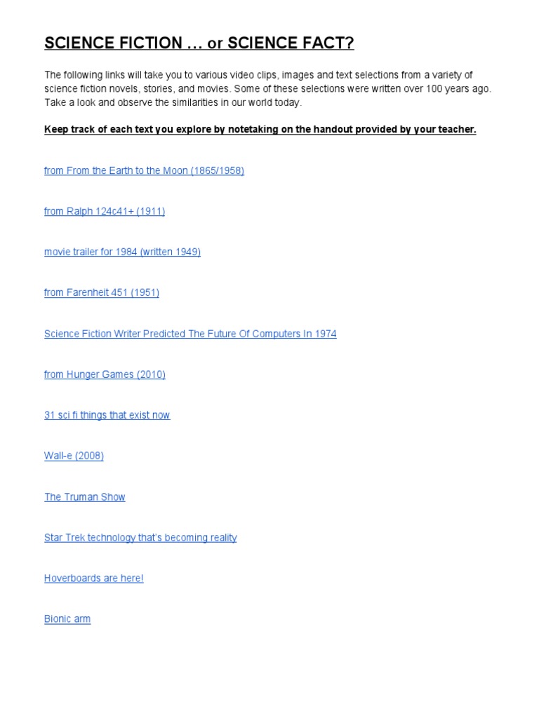 Science Fiction or Science Fact? | PDF