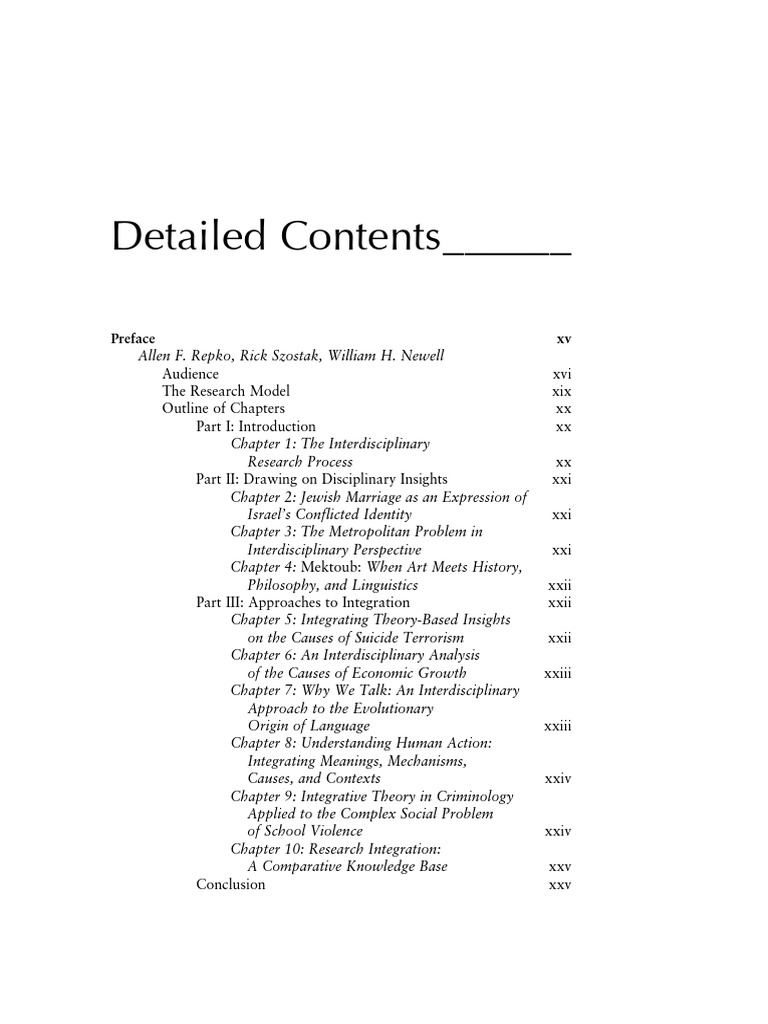 Interdisciplinary Research Process and Theory Table of Contents | PDF | Insight ...