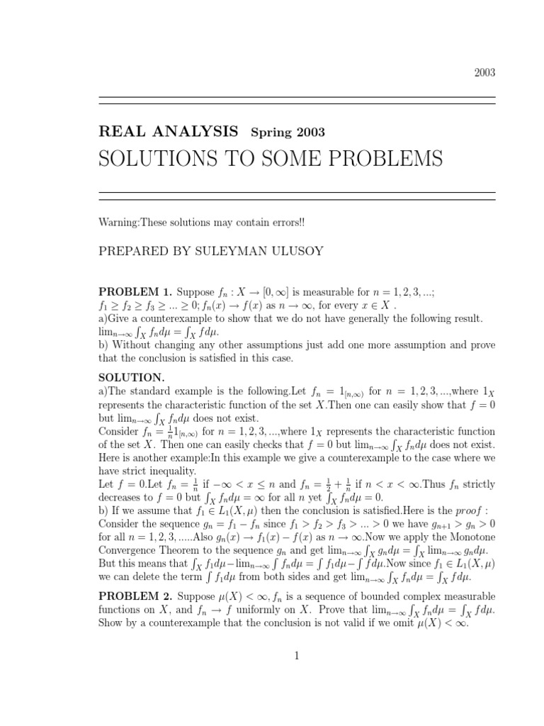 Analisis Real Solutions | PDF | Lebesgue Integration | Measure (Mathematics)