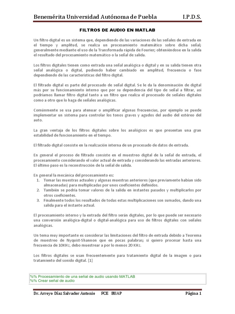 Filtros de Audio en Matlab | PDF | Matemáticas Aplicadas ...