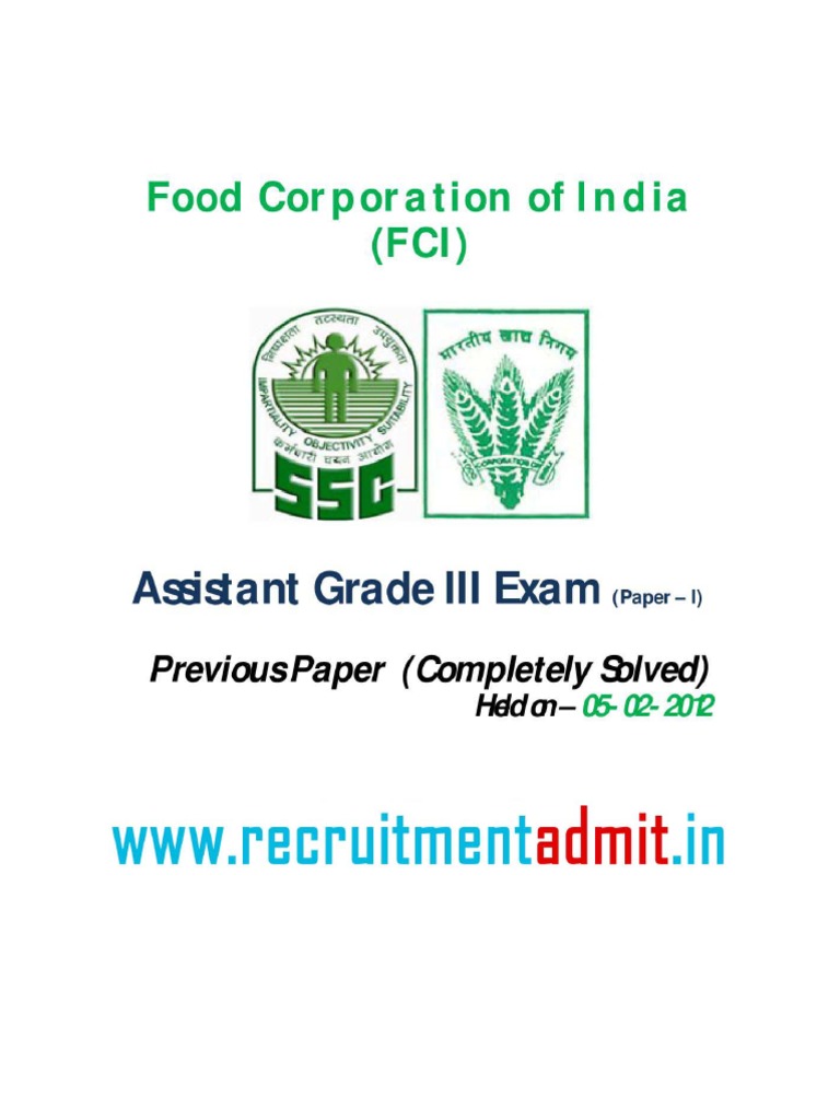 FCI Assistant Grade III 2012 Previous Year Paper | PDF