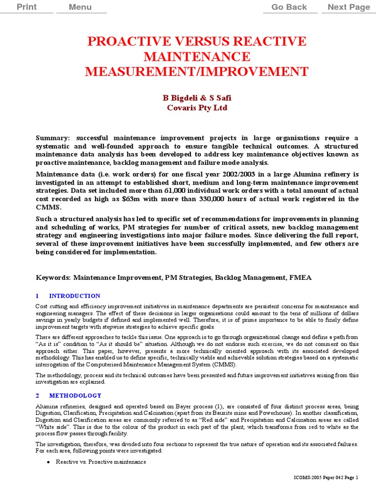 Proactive Vs Reactive Maintenance | PDF | Reliability Engineering ...