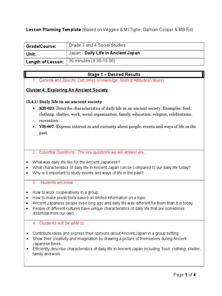 Daily Life in Ancient Japan Lesson Plan (S.S.) | Educational Assessment ...