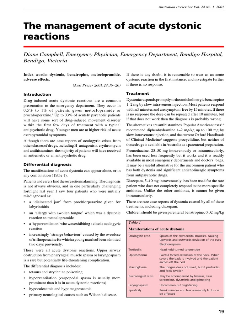 The Management of Acute Dystonic Reactions: A Guide for Diagnosis ...