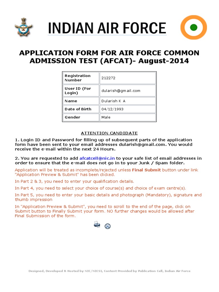 Air Force Registration Form | PDF