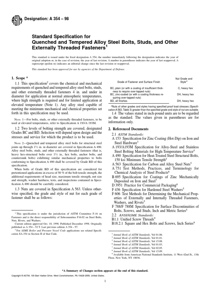 A354 PDF | PDF | Screw | Nut (Hardware)