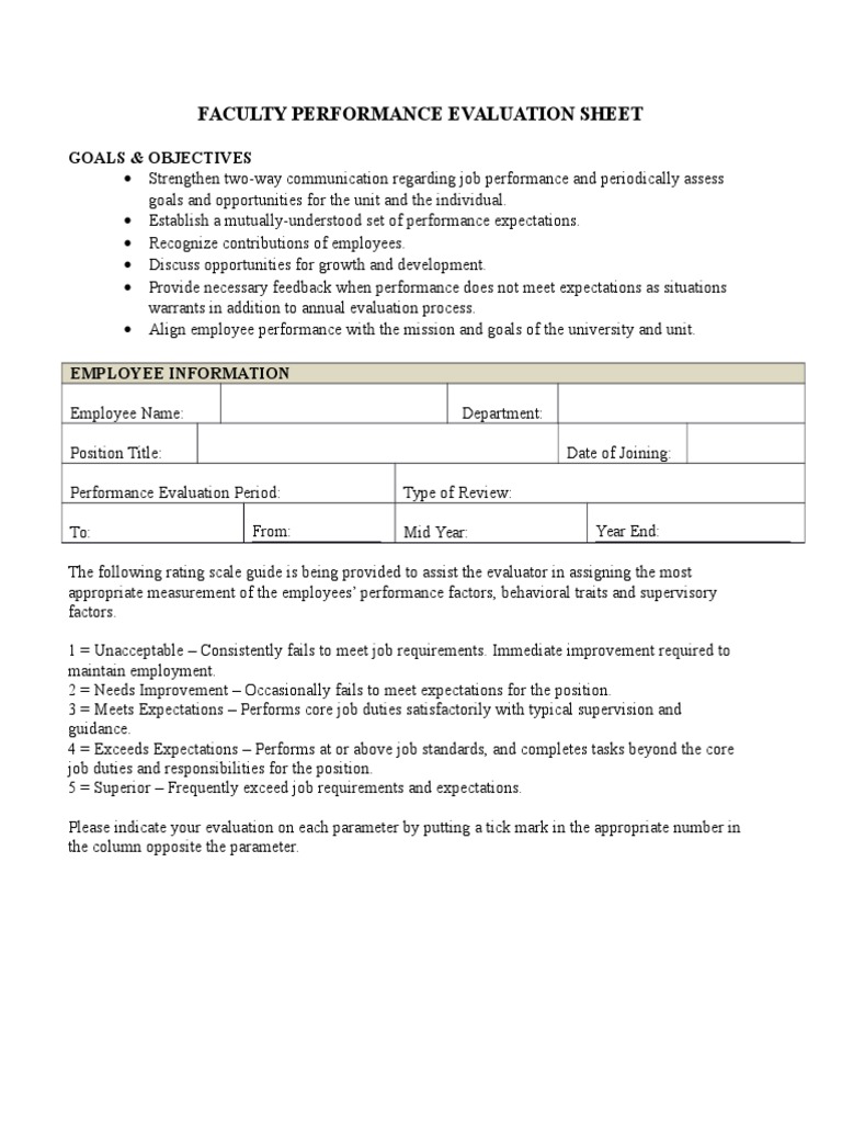 Faculty Performance Evaluation Sheet | PDF | Performance Appraisal ...