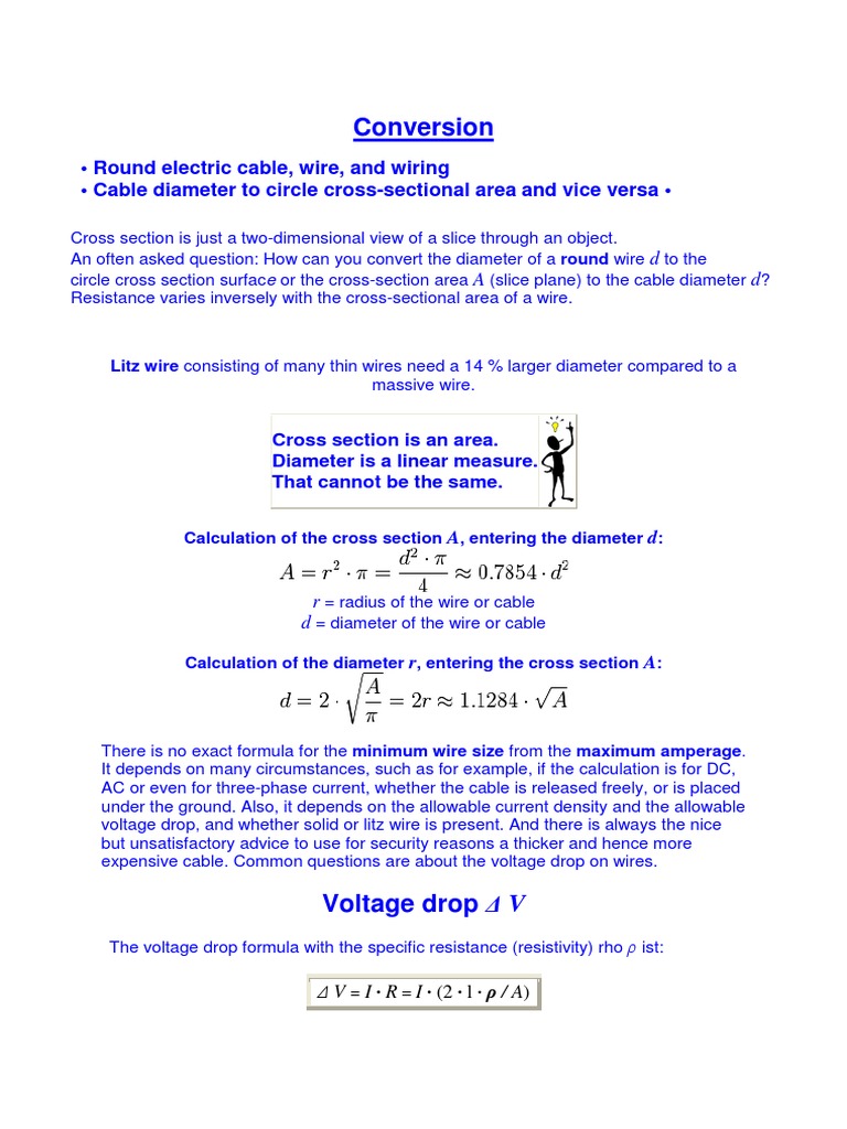 Conversion: - Round Electric Cable, Wire, and Wiring - Cable Diameter ...