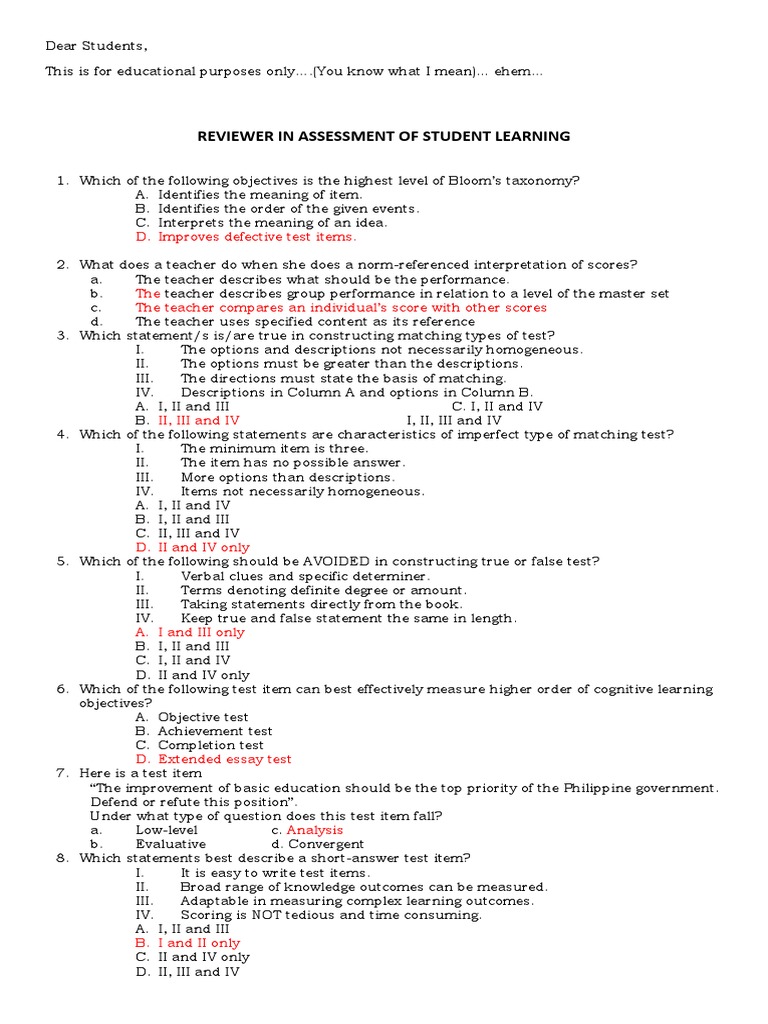Reviewer in Assessment of Student Learning | PDF | Educational ...