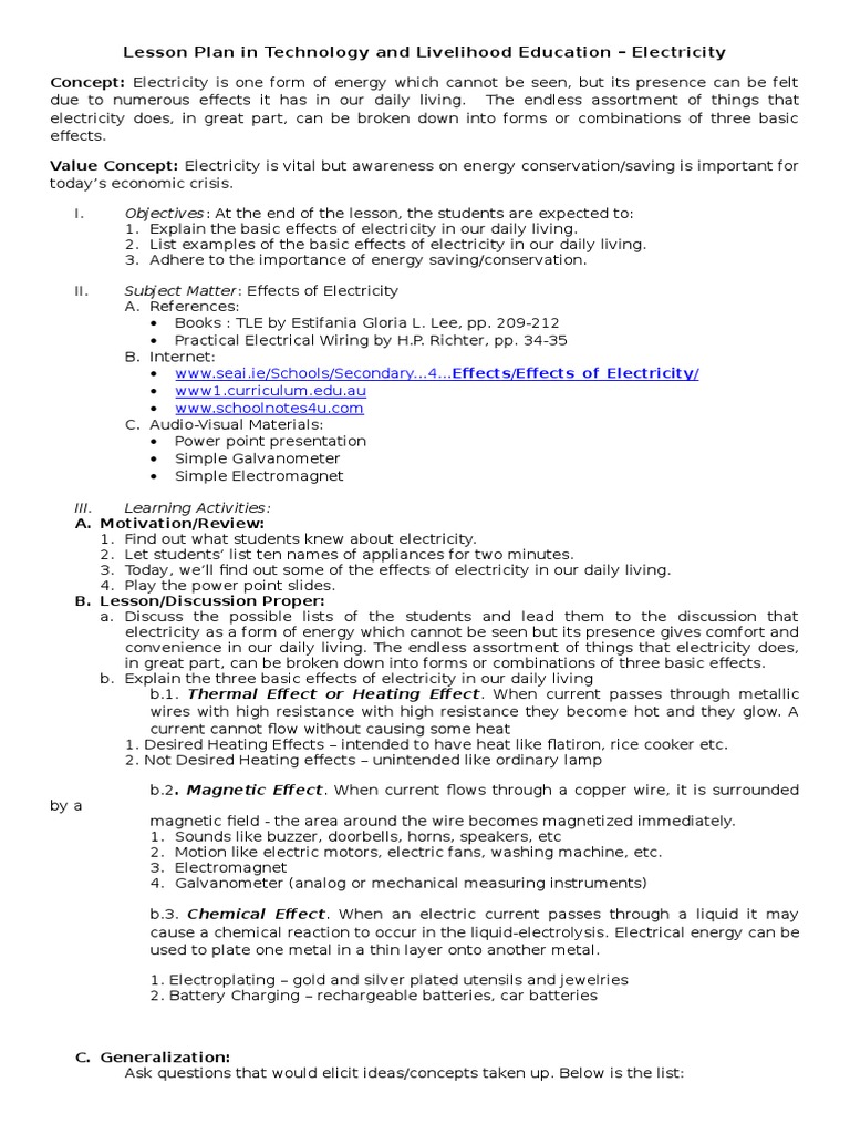 Lesson Plan in Technology and Livelihood Education | Home Appliance ...