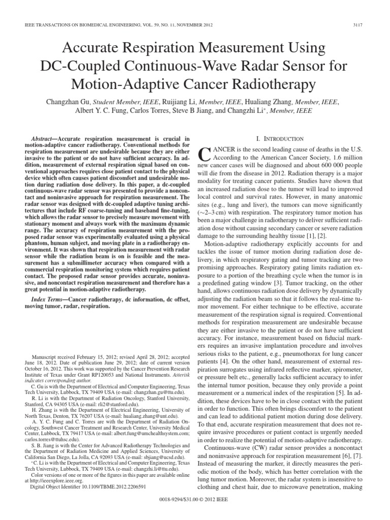 Accurate Respiration Measurement Using DC-Coupled Continuous-Wave Radar ...