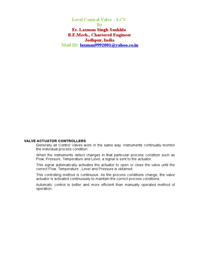 Level Control Valve - LCV | PDF
