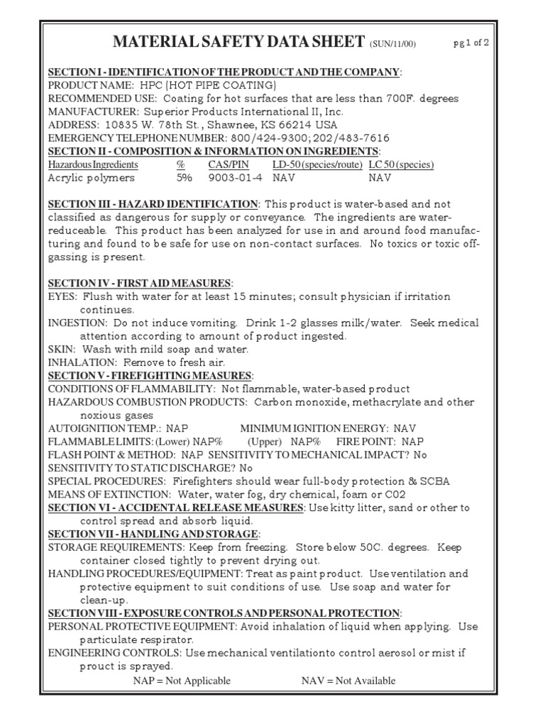 MSDS HPC | PDF | Flammability | Personal Protective Equipment