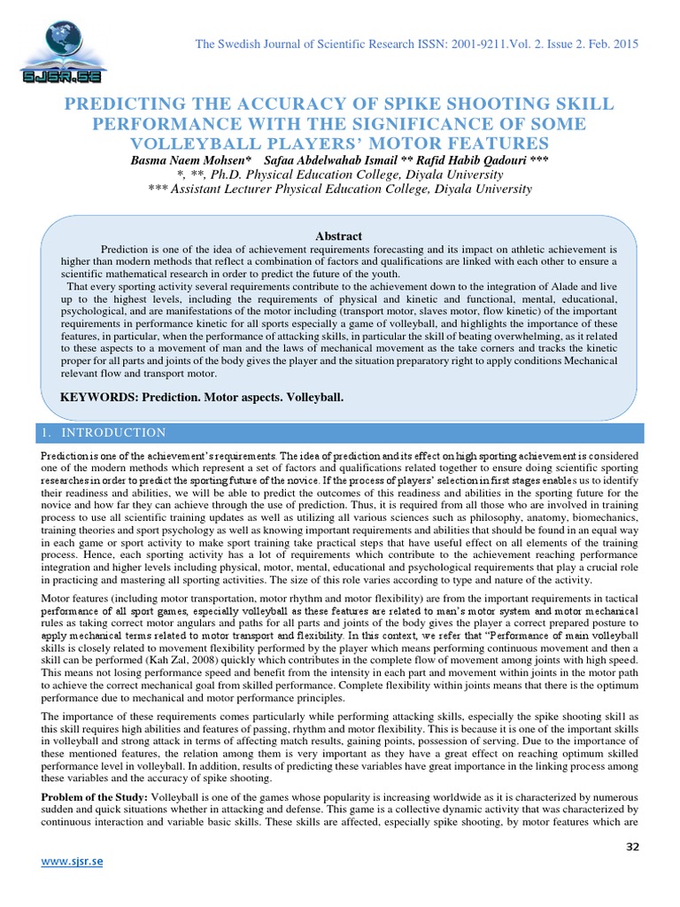 Predicting The Accuracy of Spike Shooting Skill Performance With The ...