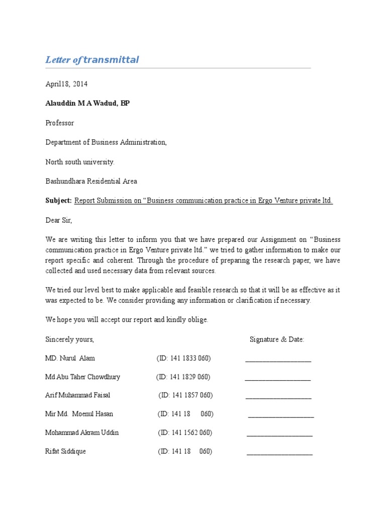 Letter Of: Transmittal | PDF | Business