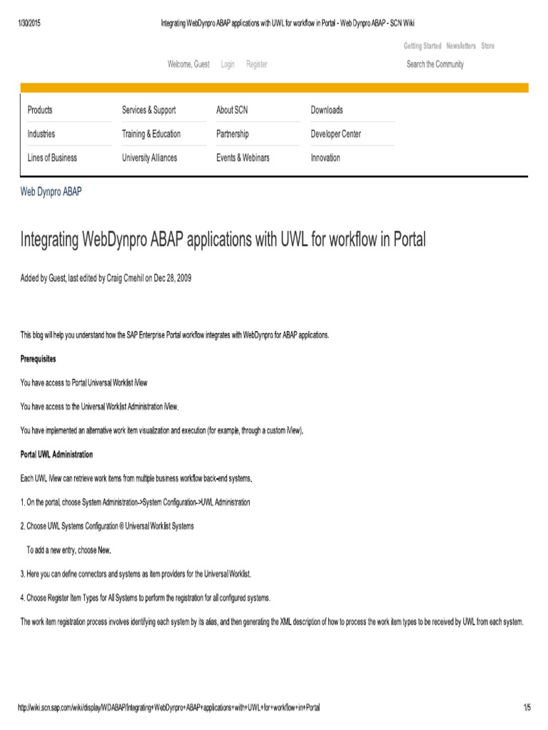 Integrating WebDynpro With UWL | PDF