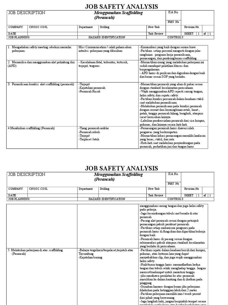 JSA Scaffolding (Perancah) | PDF | Bisnis | Komputer