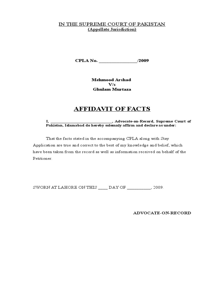 Affidavit of Facts: in The Supreme Court of Pakistan | PDF