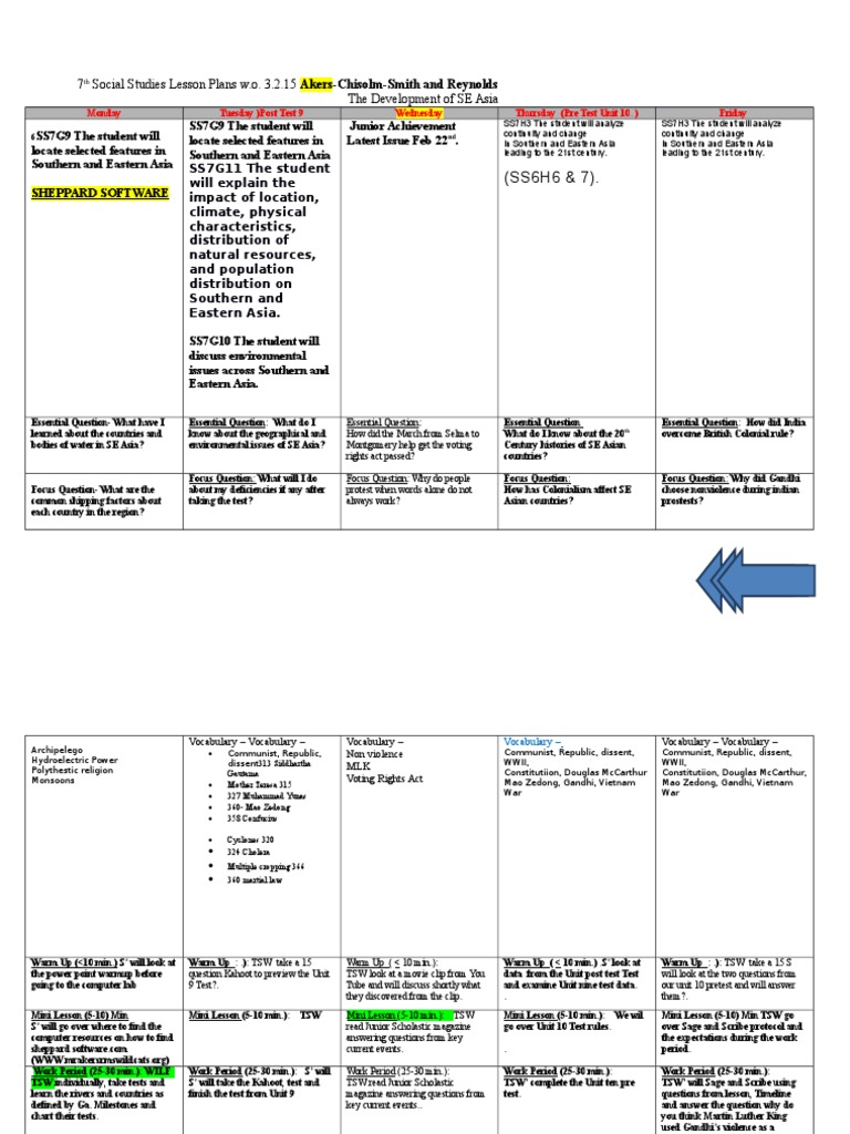7th Grade Social Studies Plans: SE Asia | PDF | Asia