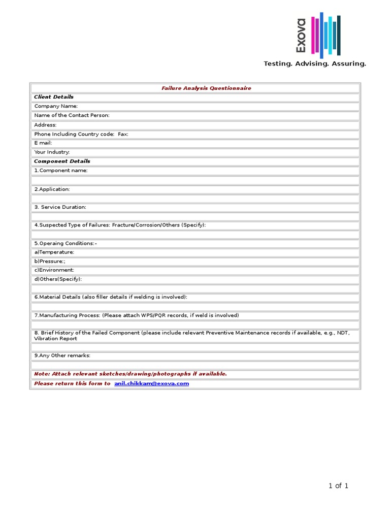 Failure Analysis Questionnaire Template | PDF