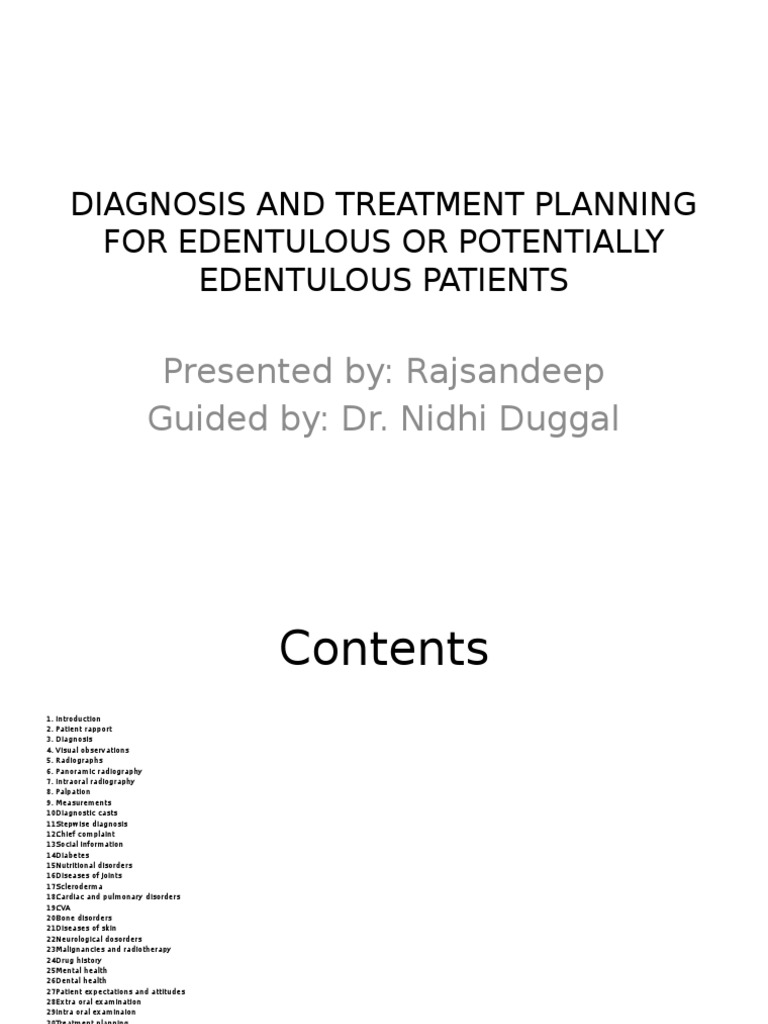 Diagnosis and Treatment Planning For Edentulous or Potentially | PDF ...