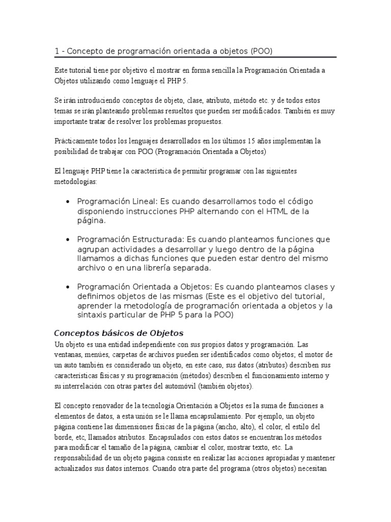 Curso de PHP Poo | PDF | Objeto (informática) | Programación orientada a objetos