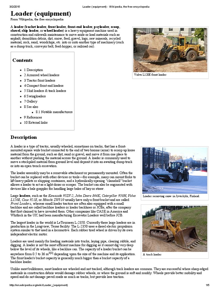 Loader (Equipment) - Wikipedia, The Free Encyclopedia | PDF | Loader ...