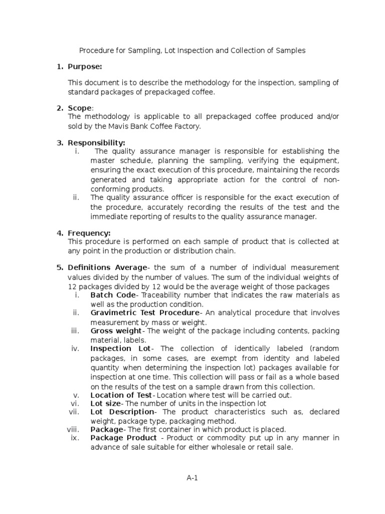 Sampling Procedure - Coffee | PDF | Quality Assurance | Sampling ...