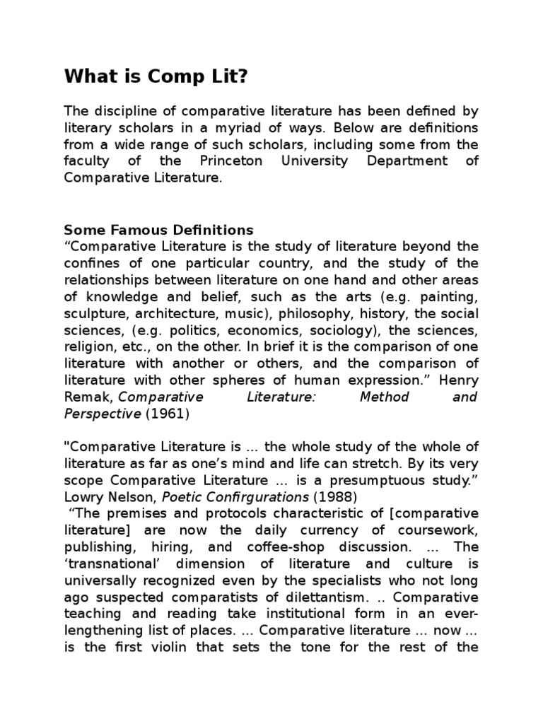 What Is Comp Lit?: Some Famous Definitions | PDF