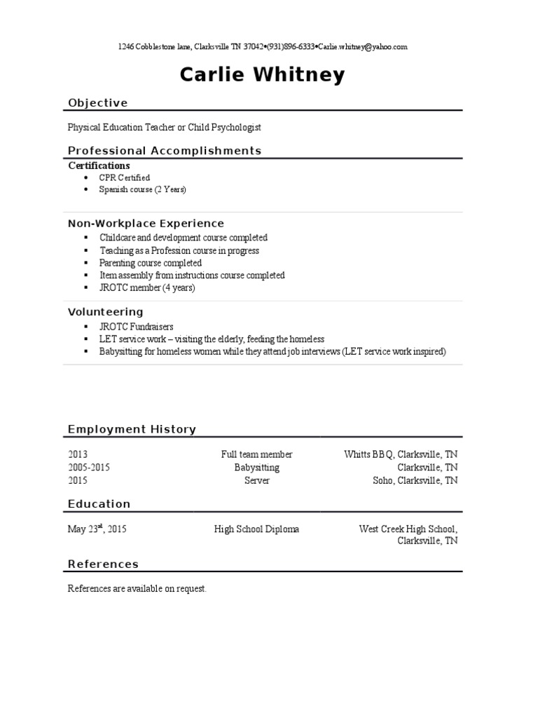 Carlie Whitney's Resume: Educator & Volunteer | PDF | Career & Growth ...