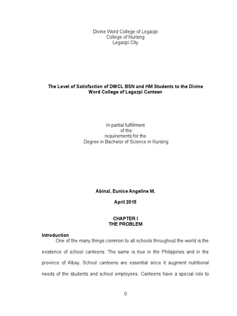 Chapter 1 To 3 Thesis "The Level of Satisfaction of DWCL BSN and HM ...