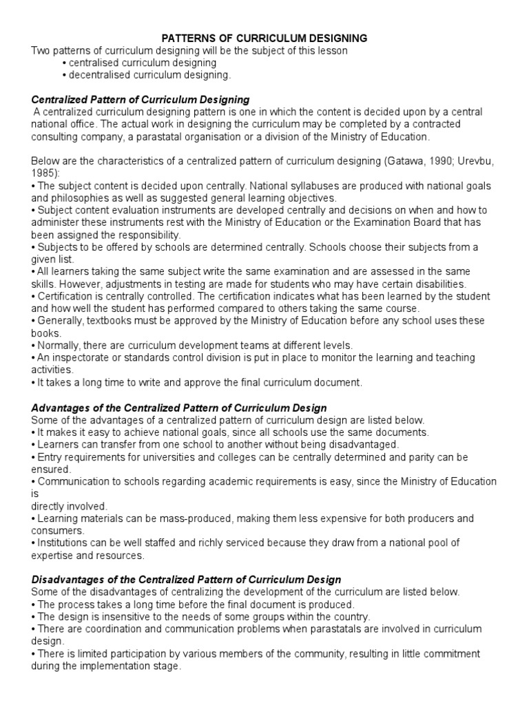 Patterns of Curriculum Designing | PDF | Curriculum | Design
