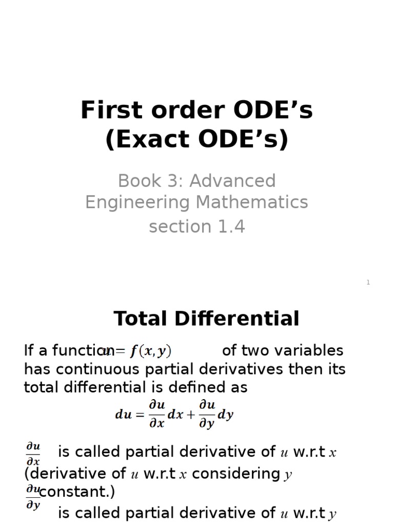 First Order ODE's (Exact ODE's) : Book 3: Advanced Engineering ...