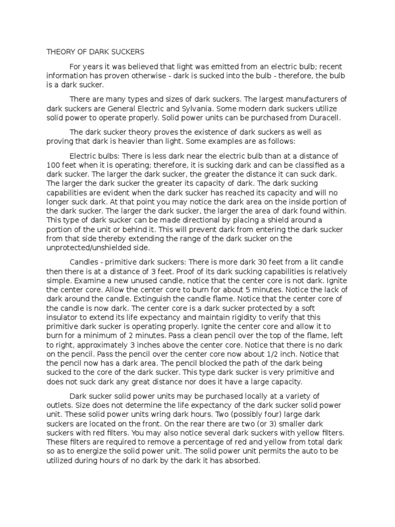 Theory of Dark Suckers | PDF | Candle | River