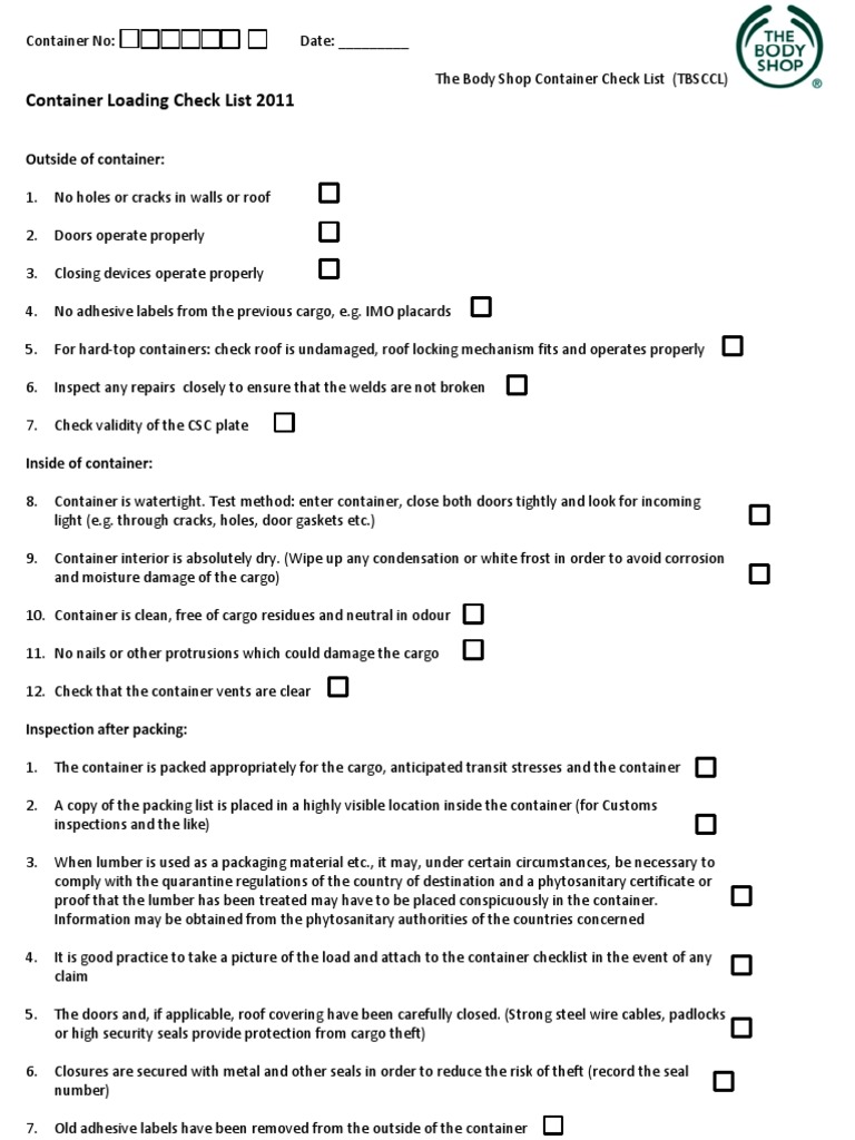 Container Checklist