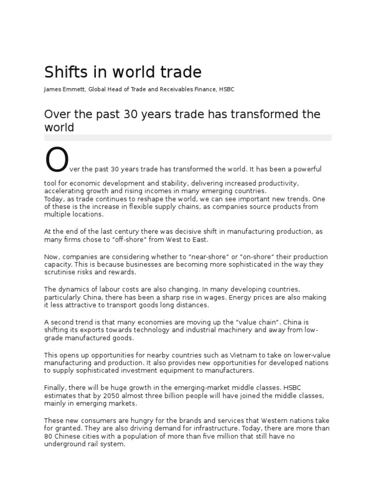 Shifts in World Trade: Over The Past 30 Years Trade Has Transformed The ...