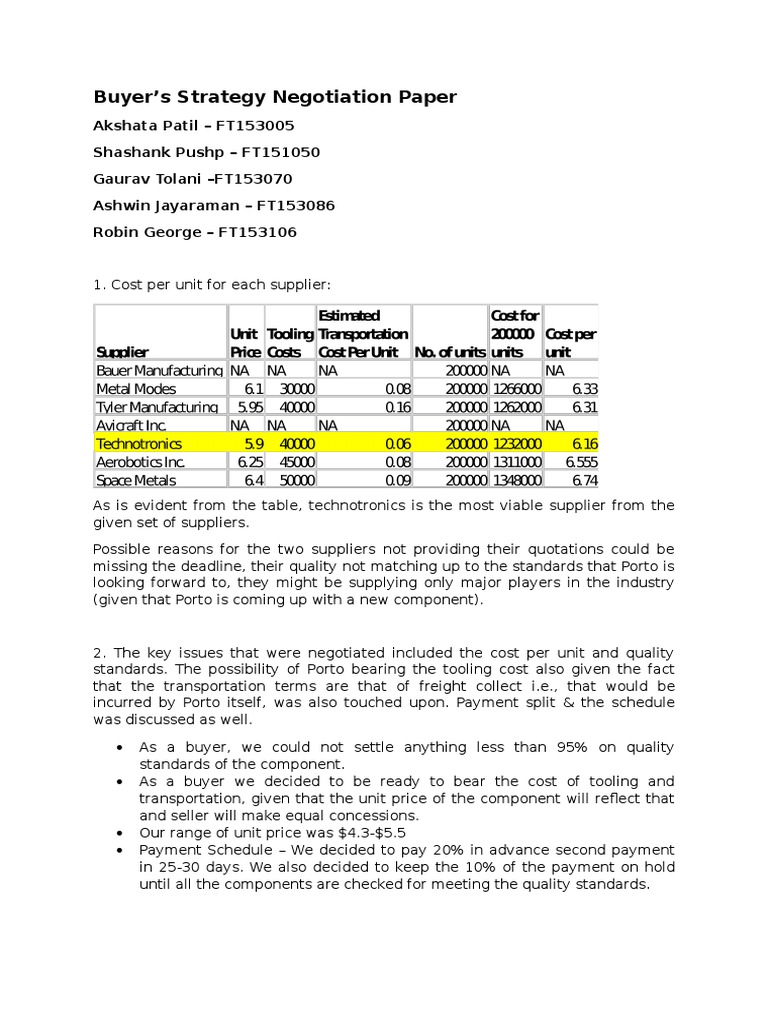 Buyers Strategy Negotiation Paper | PDF | Technology & Engineering